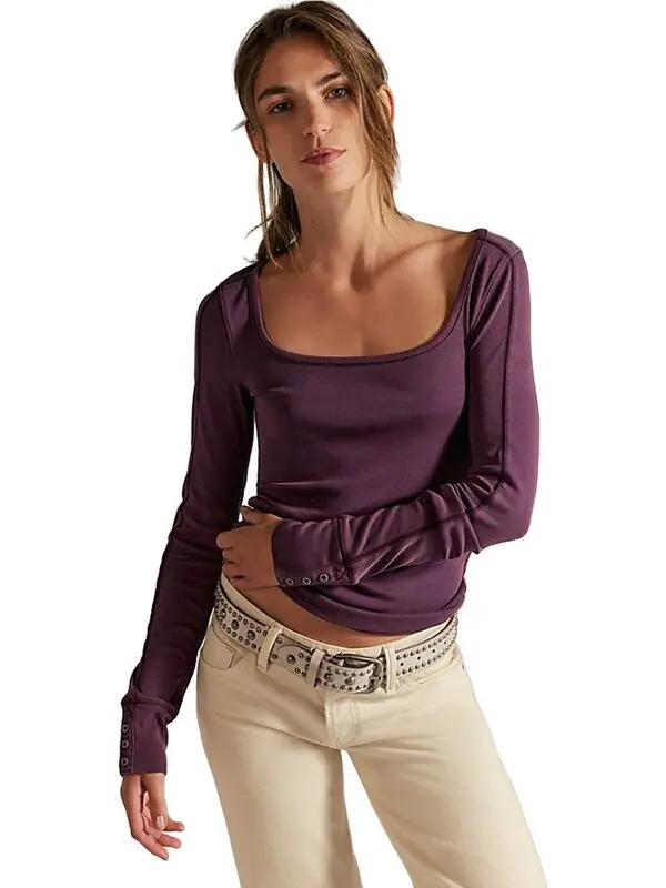 Free People Lola Scoop-neck Long-sleeve - Vintage Grape