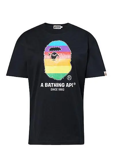 A BATHING APE Crystal Brand-print Cotton-jersey T-shirt - Black