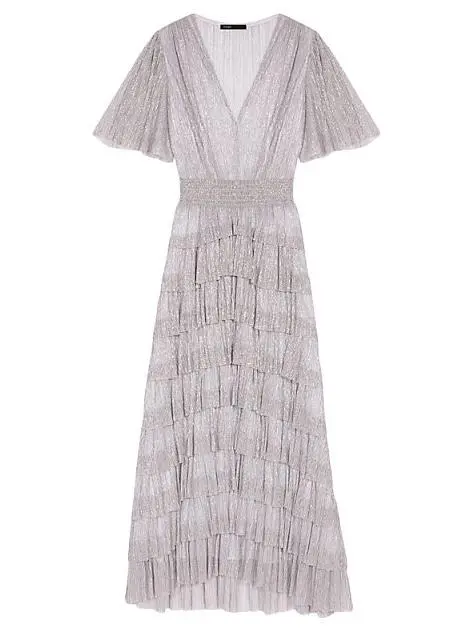Maje Metallic-woven Maxi Dress - Silver