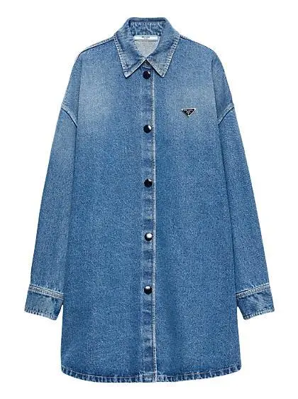 Prada Triangle-logo Long Denim Shirt - Blue