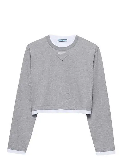 Prada Triangle Appliqué Long-sleeve Cotton-jersey T-shirt - Grey