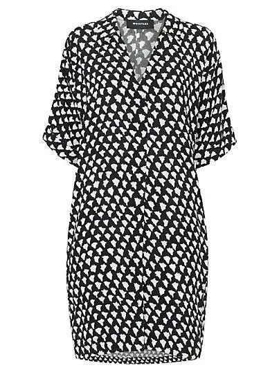 Whistles Abstract Triangle-print Cocoon-fit Woven Mini Dress - Black
