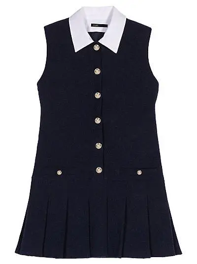Maje Contrast-collar Tweed-textured Cotton-blend Mini Dress - Navy