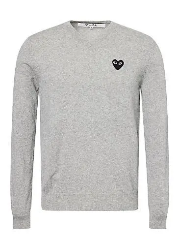 Play Comme Des Garcon Logo-patch Long-sleeve Wool Sweater - Light Grey