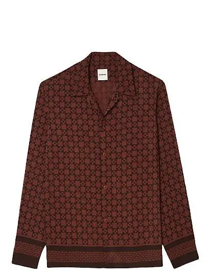 Sandro Geometric-print Relaxed-fit Woven Shirt - Cognac