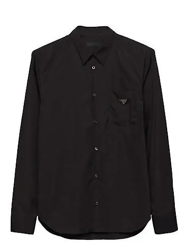 Prada Triangle-logo Long-sleeve Cotton Shirt - Black