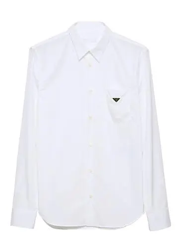 Prada Triangle-logo Long-sleeve Cotton Shirt - White