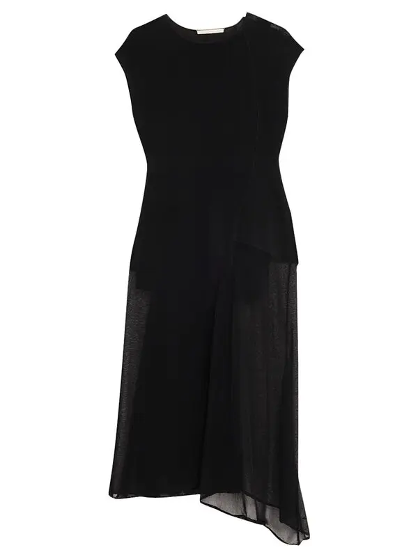 JASON WU Asymmetric Mesh Knit Midi Dress - Black