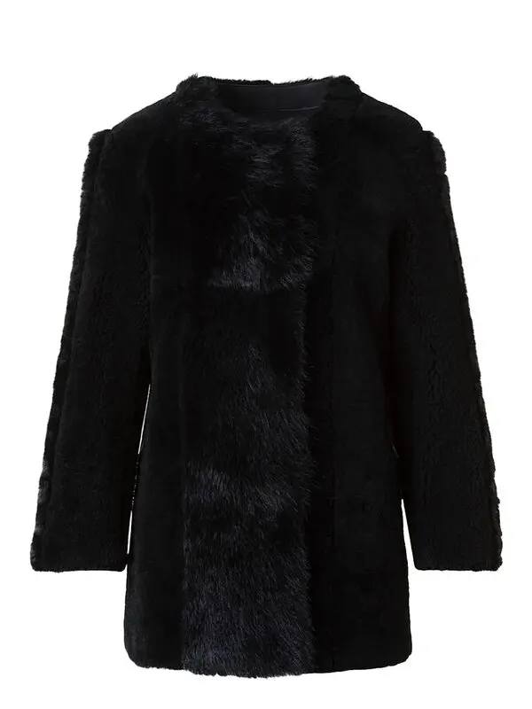 Akris Patchwork Lamb Shearling Coat - Black