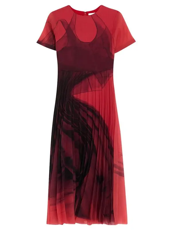 JASON WU Dancing Pleat Short-sleeve Pleated Midi Dress - Red