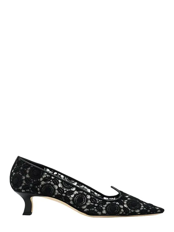 Manolo Blahnik Euridi Floral Lace Kitten-heel Pumps - Black