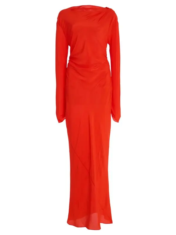 SIR. Fresca Gathered Silk Midi Dress - Orange