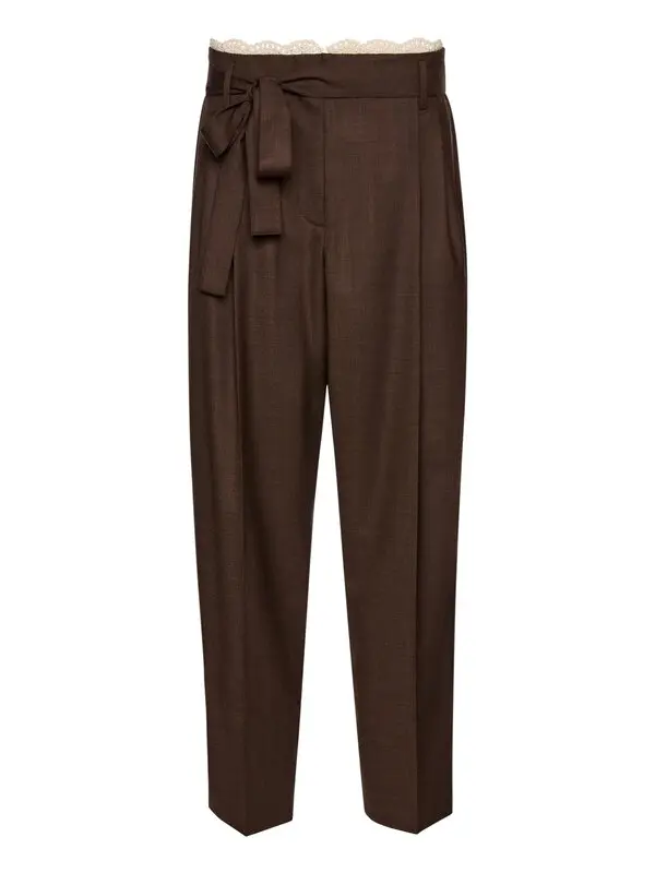 Magda Butrym Lace-trimmed Wool Trousers - Brown