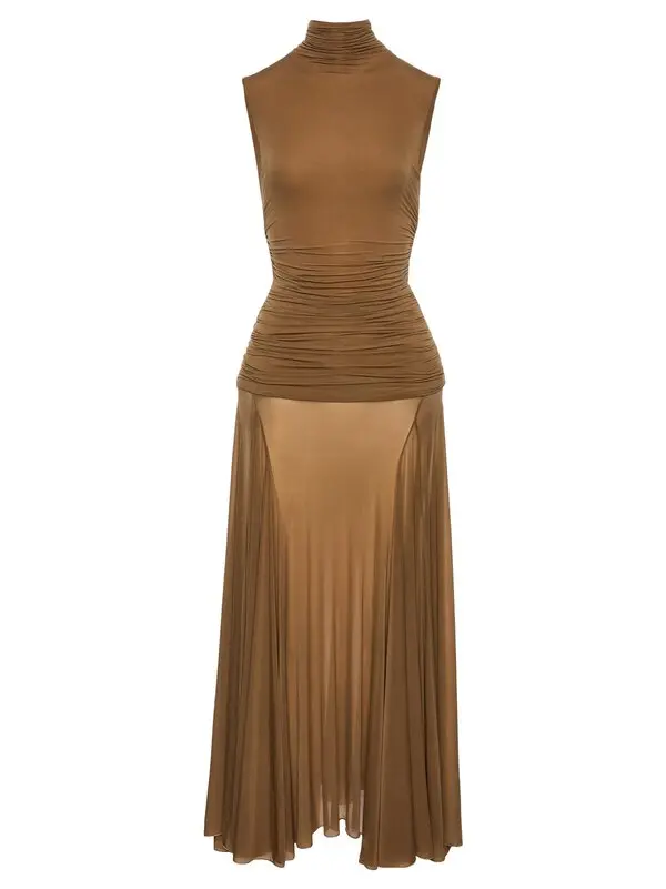 Magda Butrym Ruched Cupro Jersey Maxi Dress - Brown