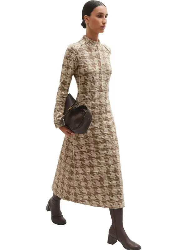 ME+EM Travel Tweed Midi Dress - Camel/ivory
