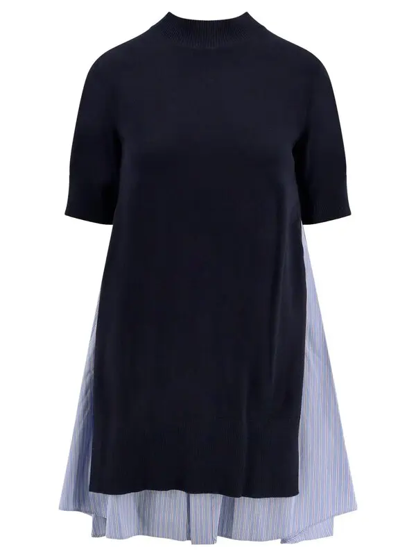 Sacai Cotton Dress With Fabric Inserts - Blue