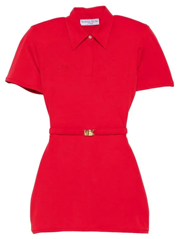 ROWEN ROSE Belted Polo Shirt Dress - Red