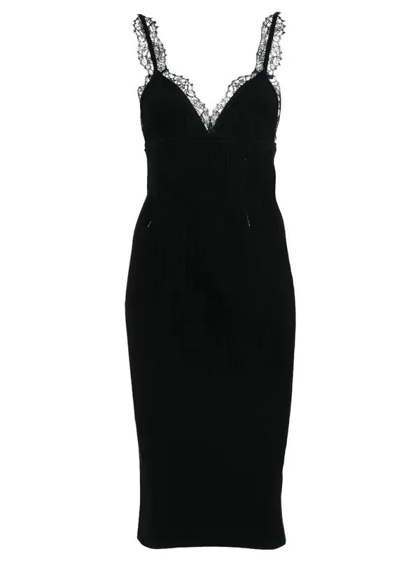 Blumarine Lace-trimmed Ribbed Midi Dress - Black