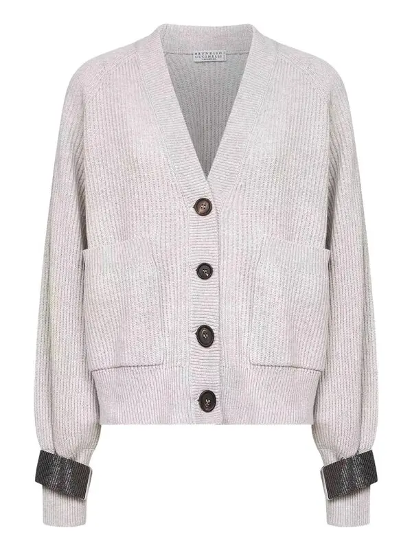 Brunello Cucinelli Embroidered-cuff Button Cardigan - Grey