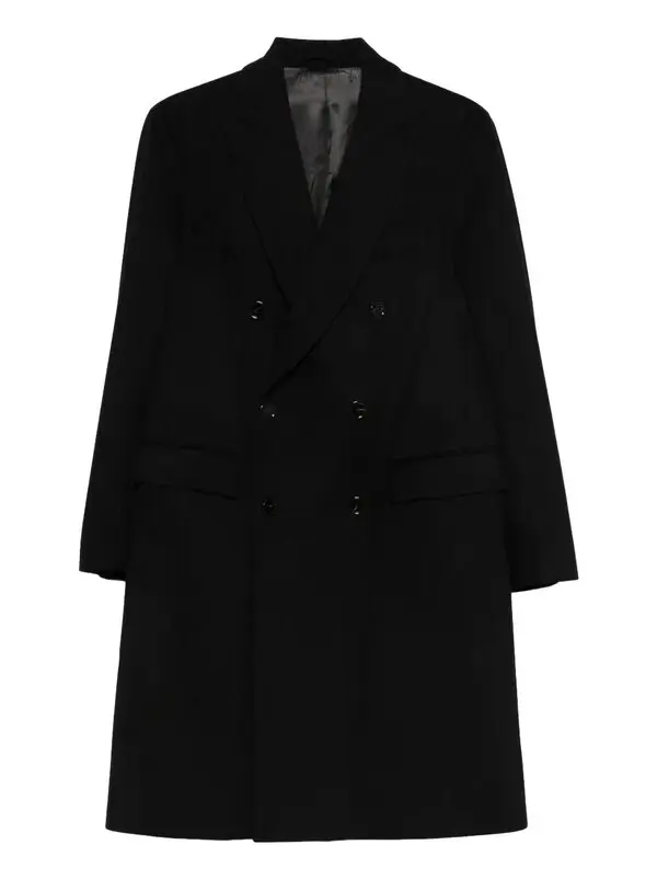 LARDINI Double-breasted Virgin-wool Coat - Black