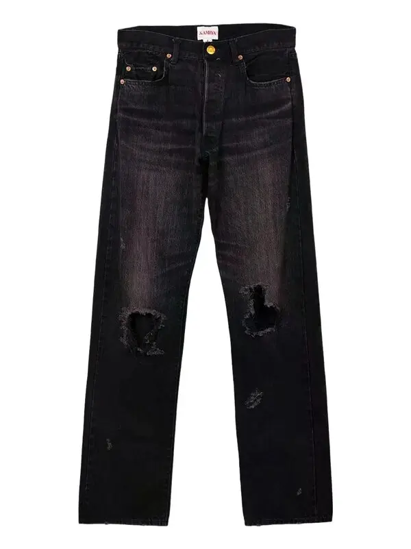 KAMIYA Distressed Straight-leg Jeans - Black