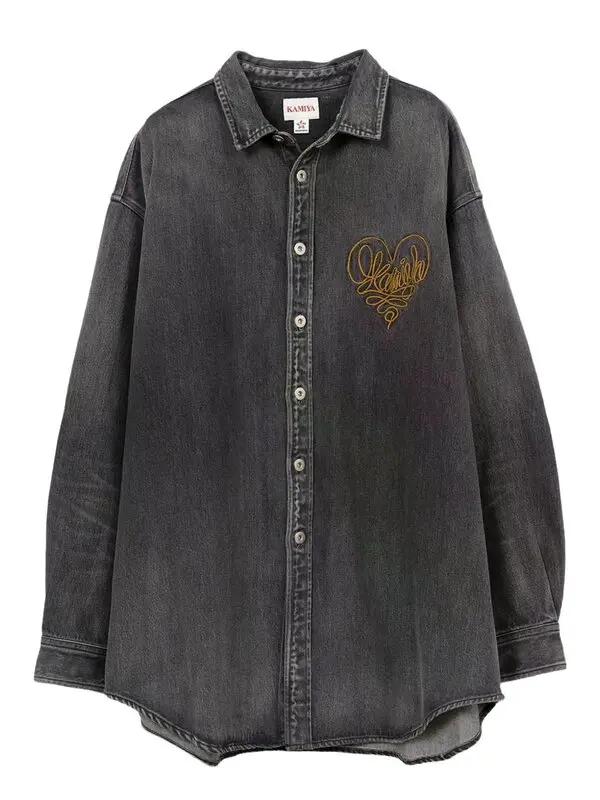 KAMIYA Heart-embroidered Denim Shirt Jacket - Black