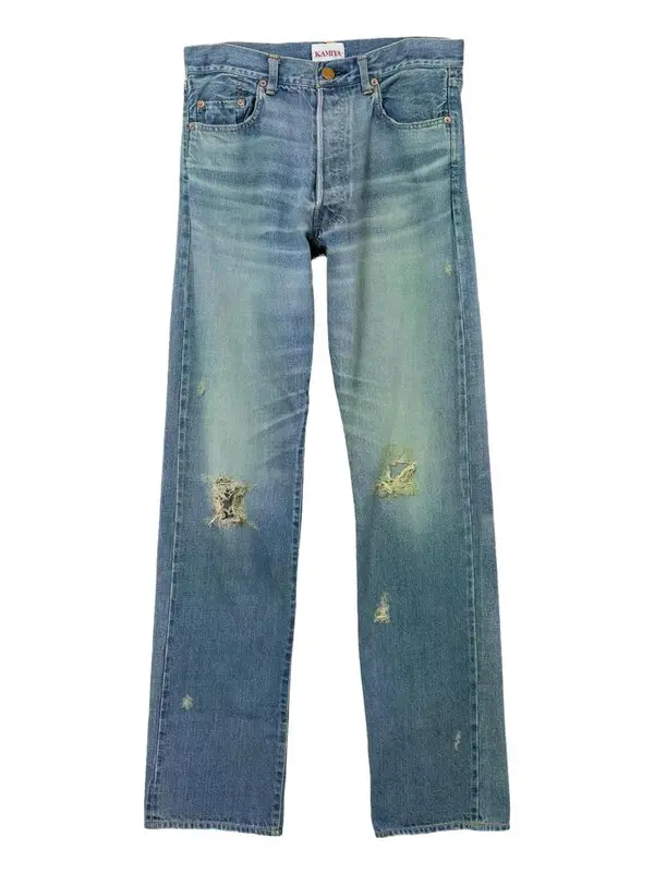 KAMIYA Distressed Straight-leg Jeans - Blue