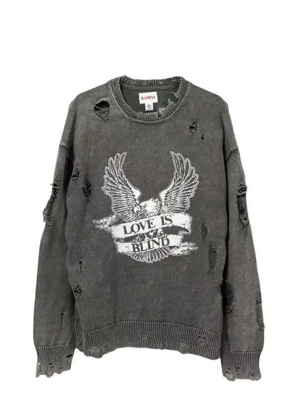 KAMIYA Eagle Graphic Distressed Sweatshirt - Grey