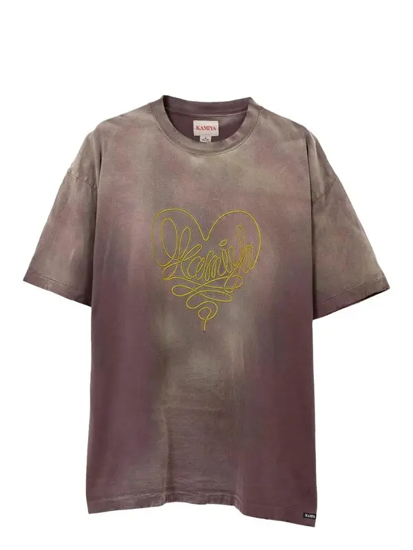 KAMIYA Embroidered-heart Cotton T-shirt - Brown