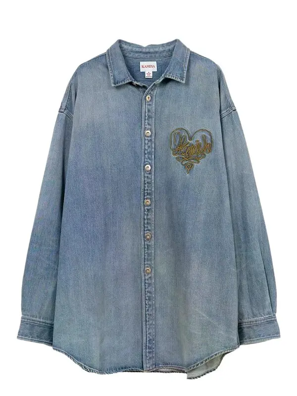 KAMIYA Heart-embroidered Denim Shirt Jacket - 031 Indigo