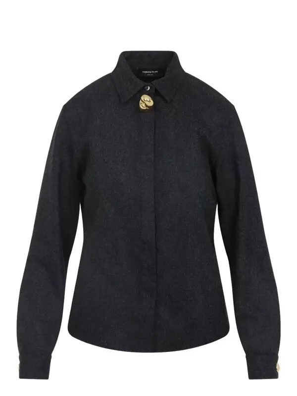 Fabiana Filippi Gold-button Wool Shirt - Black