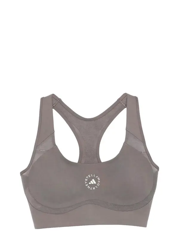 Adidas By Stella McCartney Logo-print Racer-back Sport Bra - Grey