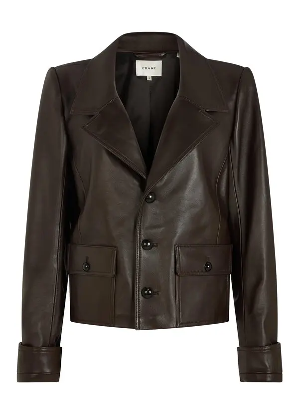 FRAME Leather Cuffed Jacket - Brown