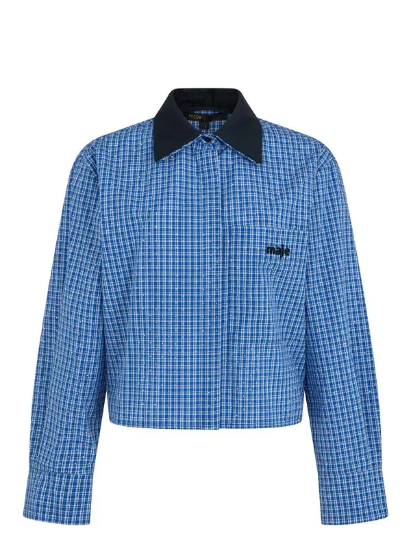 Maje Cotton Embellished Checked Shirt - Blue