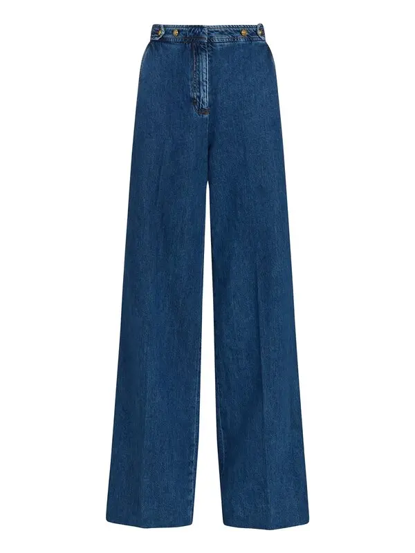 Sandro Button-waist Wide-leg Jeans - Blue