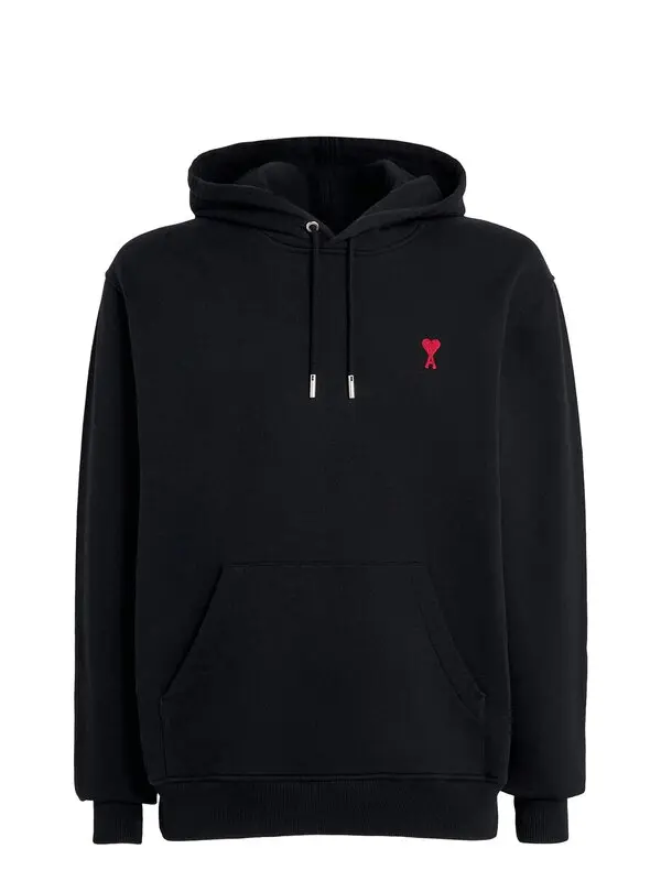 Ami Cotton De Coeur Logo Hoodie - Black