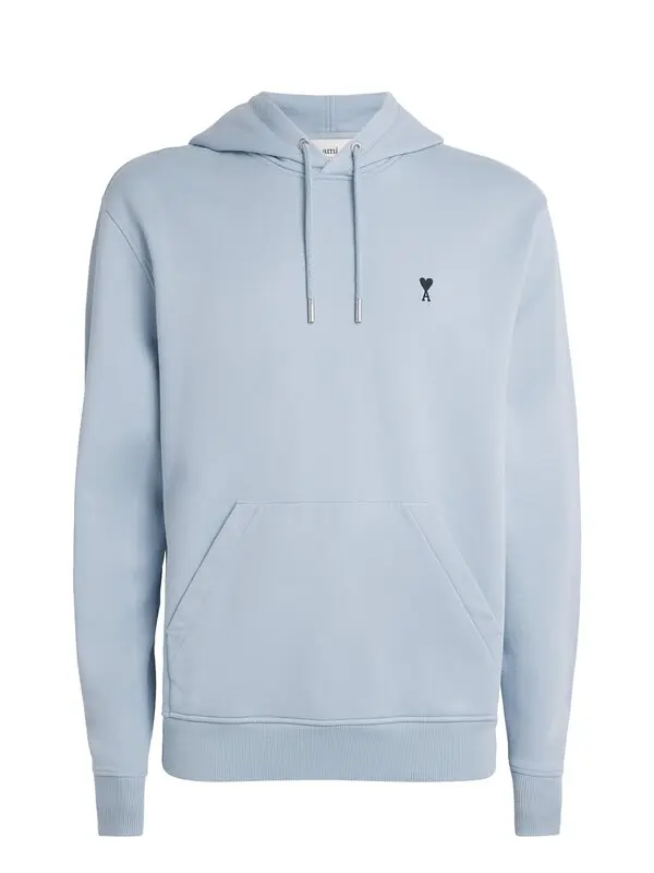 Ami Cotton De Coeur Logo Hoodie - Blue