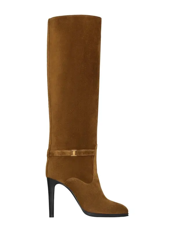 Saint Laurent Diane 100 Suede Boots - Beige