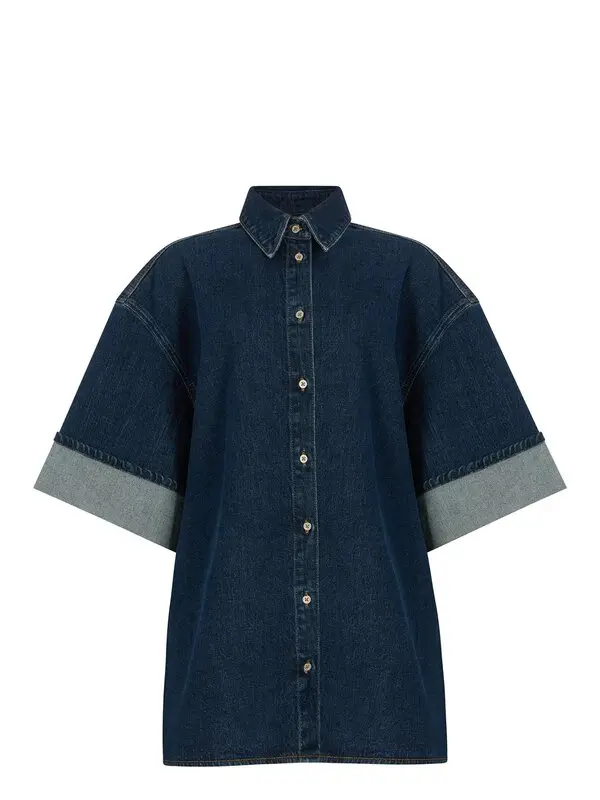 7 For All Mankind Short-sleeve Nina Denim Overshirt - Navy
