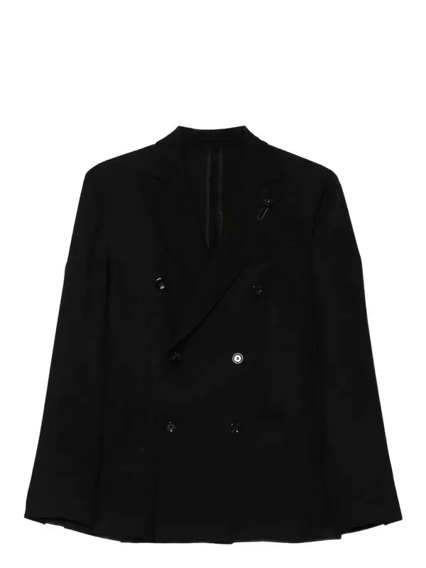 LARDINI Double-breasted Wool Jacket - Black