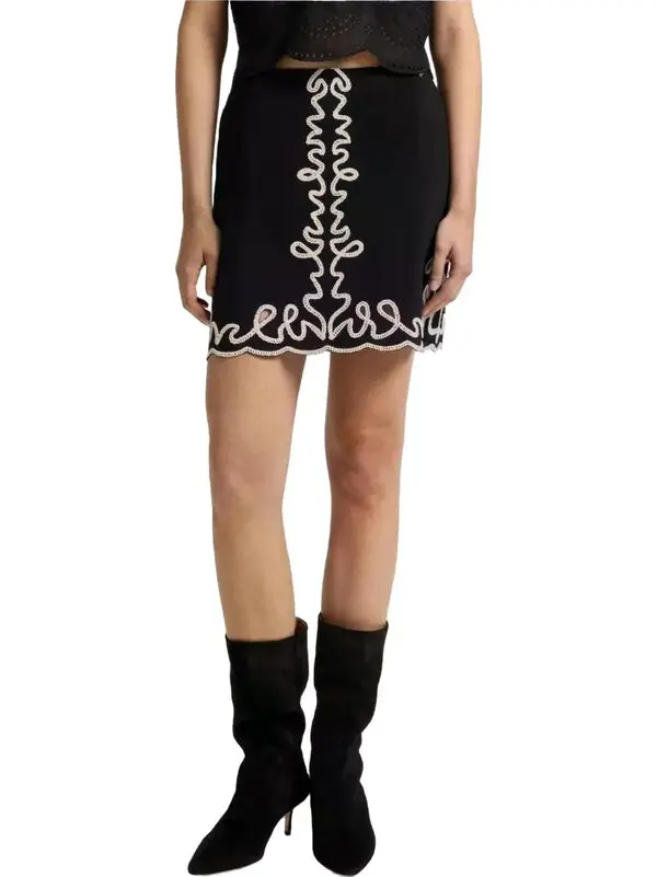 BOSS Embroidered Scalloped-hem Mini Skirt - Black