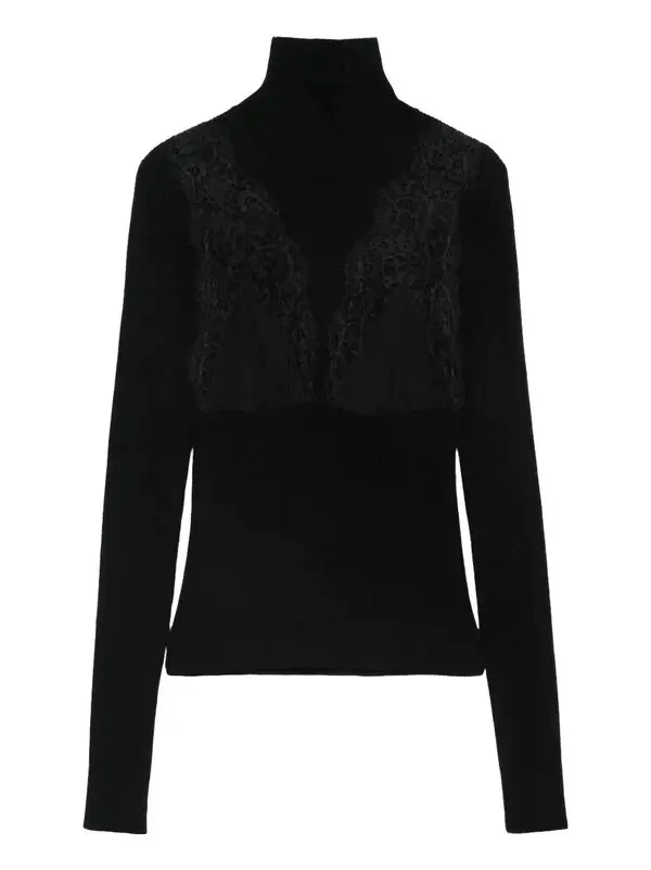 Blumarine Lace-insert Turtleneck Sweater - Black