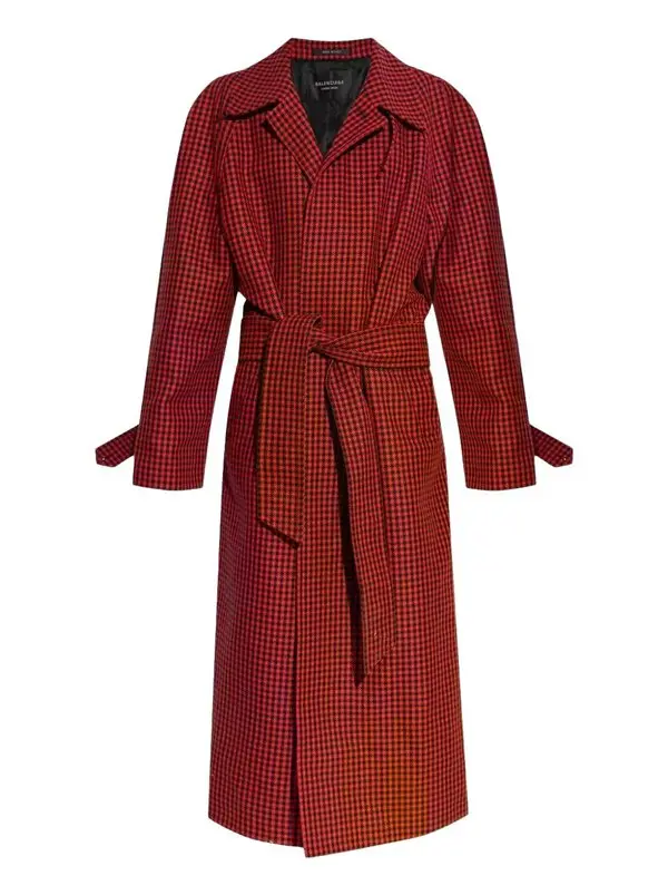 Balenciaga Houndstooth Belted Coat - Red