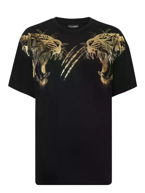 PLEIN SPORT Tiger-head Gold-foil T-shirt - Black