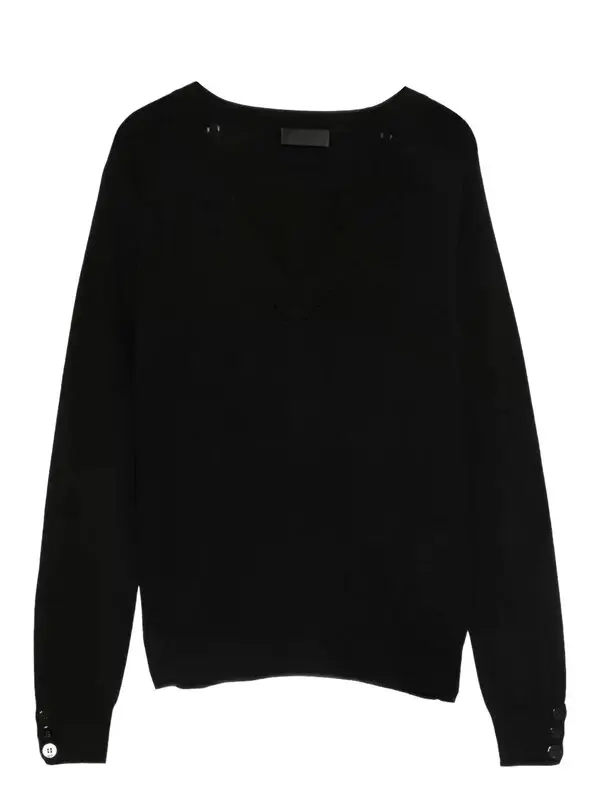 Liu Jo Button-cuff V-neck Jumper - Black