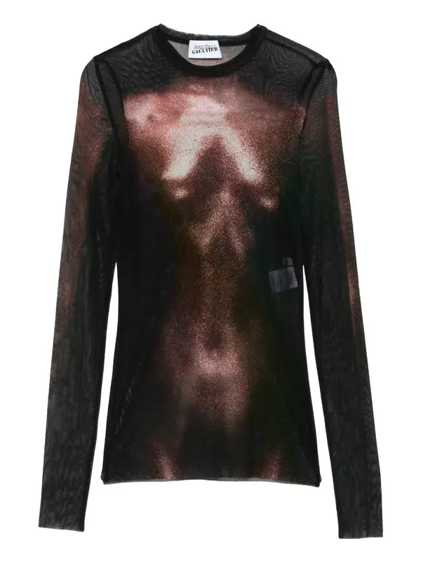 Jean Paul Gaultier Mesh Body-print Top - Black