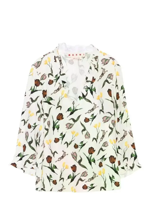 Marni Floral-print Blouse - Neutrals