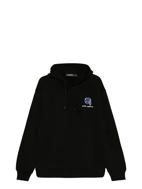 Karl Lagerfeld Embroidered Logo Cotton Hoodie - Black
