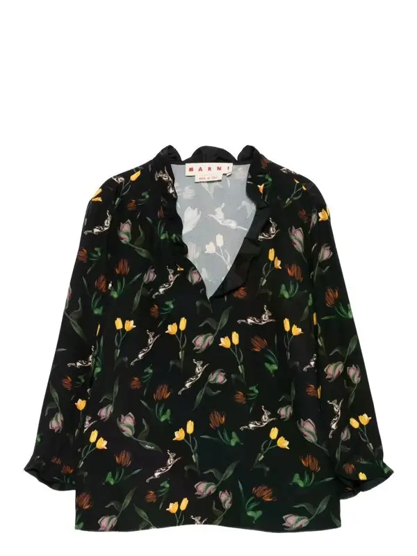 Marni Floral-print Blouse - Black