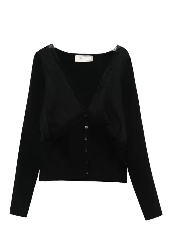 Blumarine Lace-trimmed Ribbed Cardigan - Black